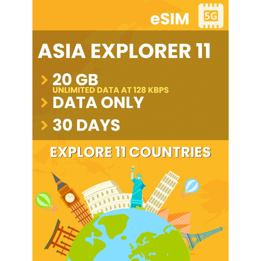 Asia Explorer Esim 11 Countries 20gb Data Only 30 Days Travelkon
