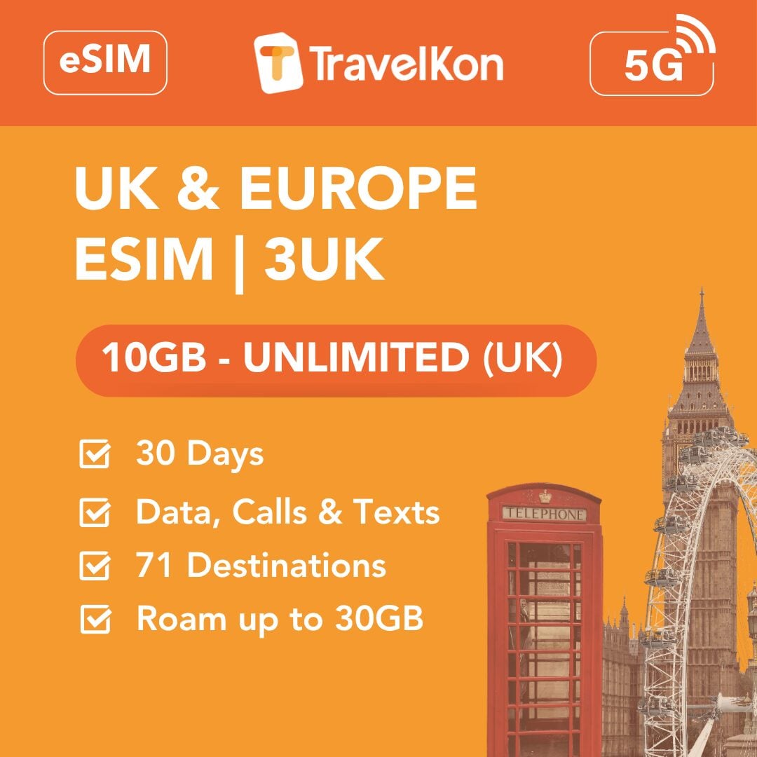 UK & Europe ESIM 71 Destinations | 3UK - TravelKon
