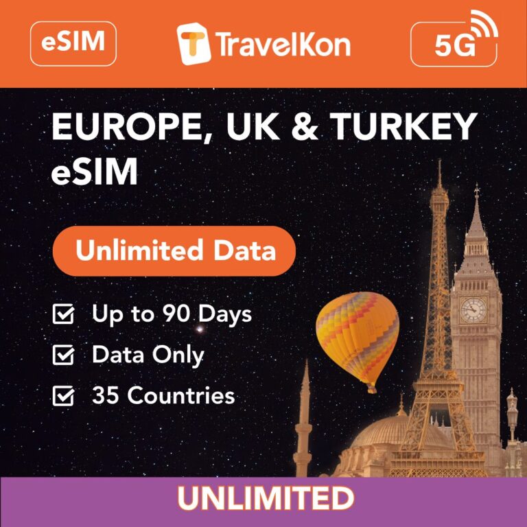 Europe, UK & Turkey ESIM Unlimited 35 Countries - TravelKon